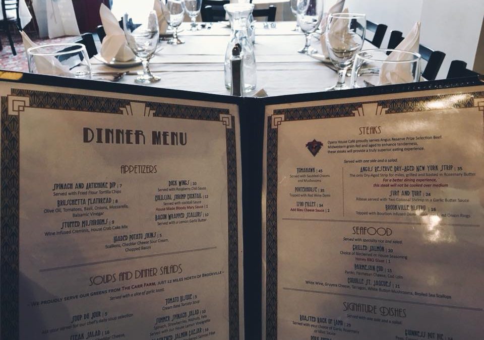 Opera House Cafe Menu Table Setting | Visit PA Great Outdoors