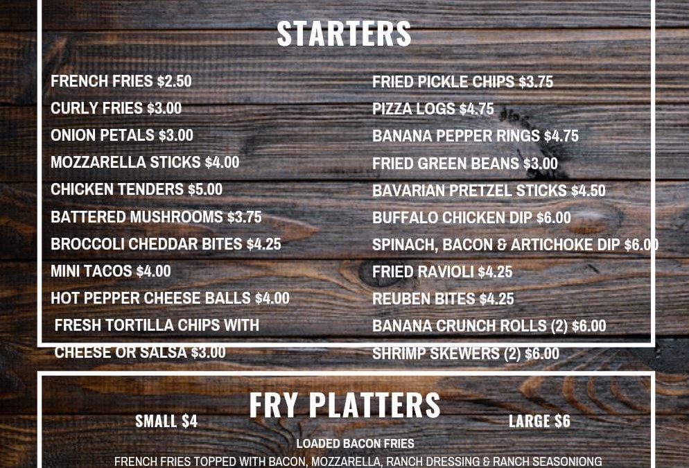 Tubbys Tavern menu 1 | Visit PA Great Outdoors