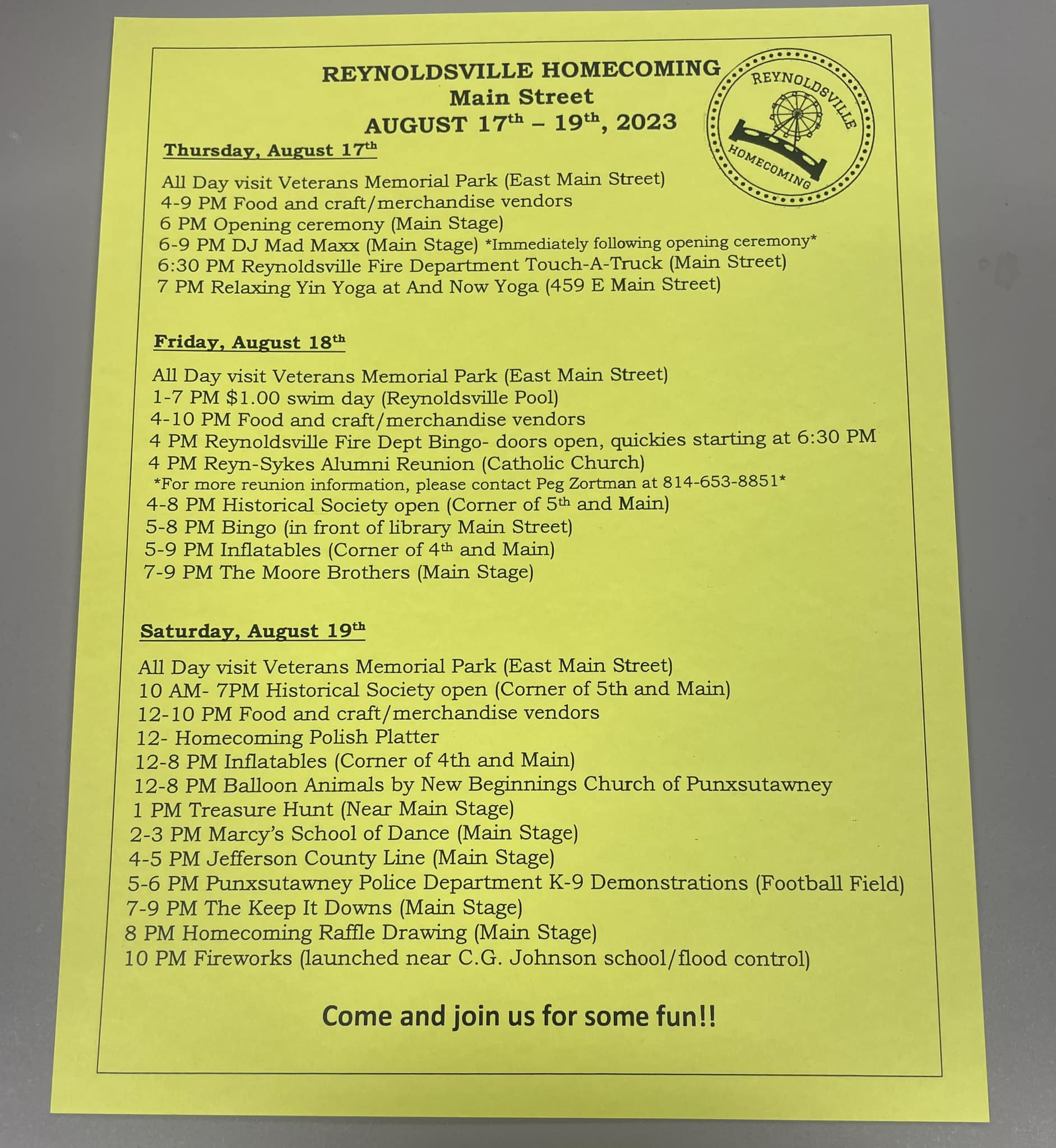 reynoldsville homecoming schedule | Visit PA Great Outdoors